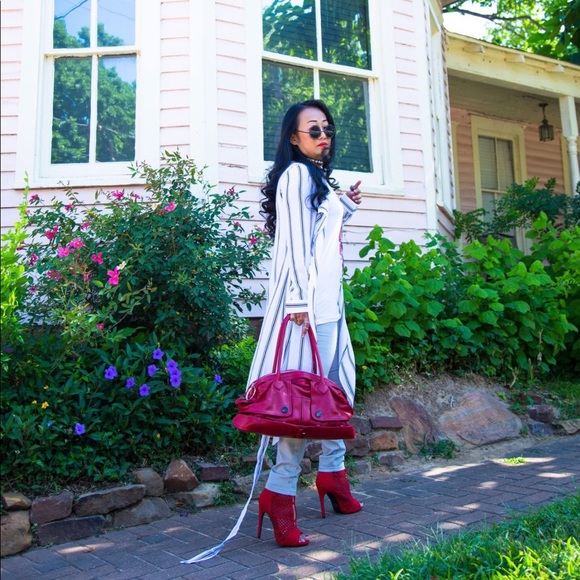 Forever 21 | Jackets & Coats | Belted Longline Navy White Striped ...